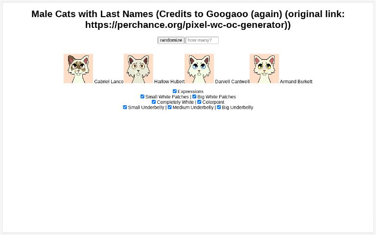Male Cats with Last Names (Credits to Googaoo (again) (original link: https://perchance.org ...