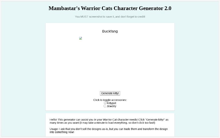 Mambastar's Warrior Cats Character Generator 2.0