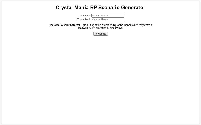 Crystal Mania RP Scenario Generator