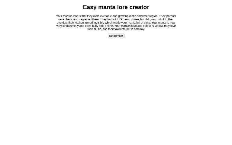 Easy manta lore creator ― Perchance Generator