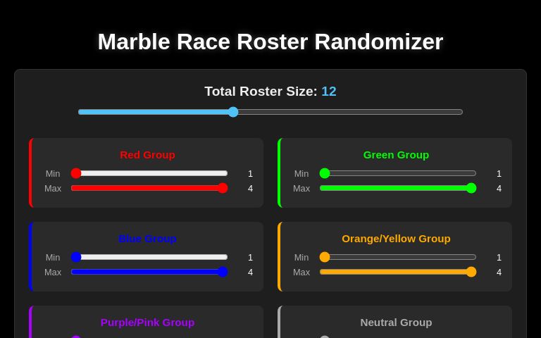 Marble Race Roster Randomizer ― Perchance Generator