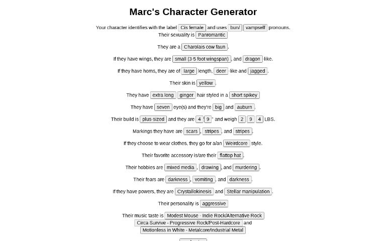 Marc's Character Generator