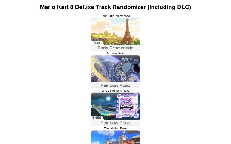 Mario Kart 8 Deluxe Track Randomizer (Including DLC) ― Perchance Generator