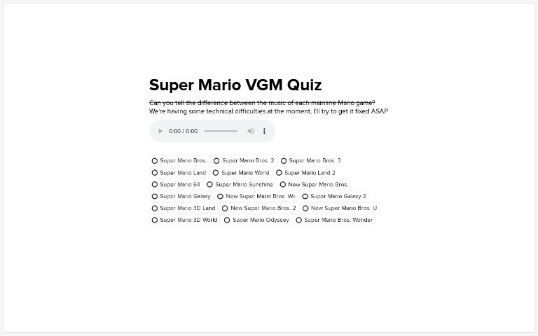 Super Mario VGM Quiz ― Perchance Generator