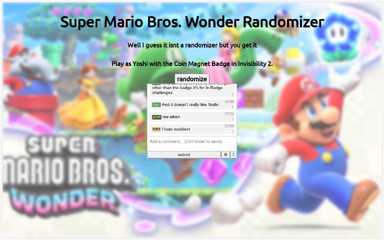 Super Mario Bros. Wonder Randomizer ― Perchance Generator