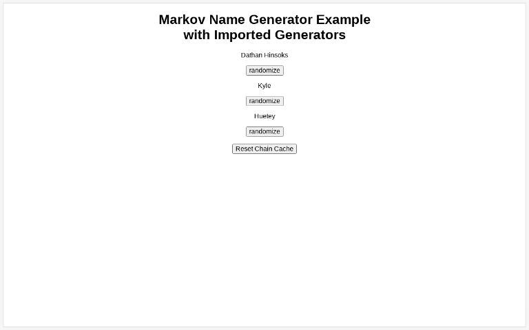 Markov Name Generator Examplewith Imported Generators