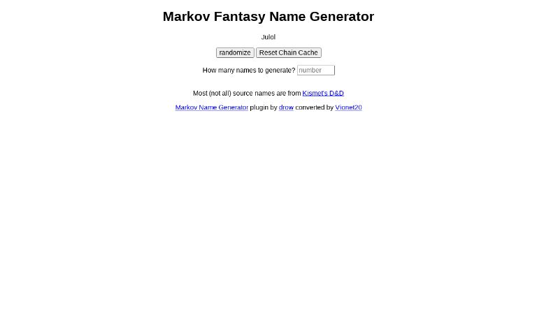 Markov Fantasy Name Generator