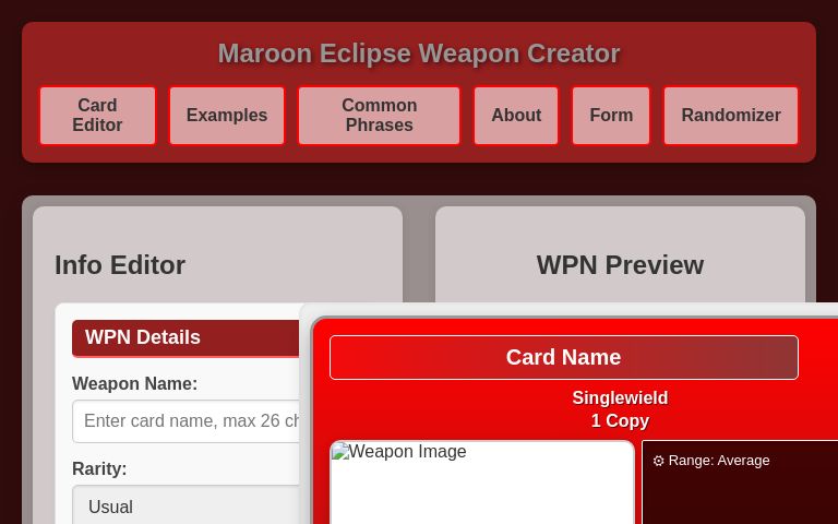 Maroon Eclipse Weapon Creator ― Perchance Generator