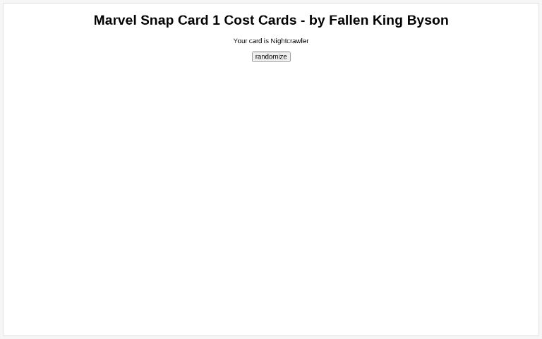 Marvel Snap Card 1 Cost Cards - by Fallen King Byson ― Perchance Generator