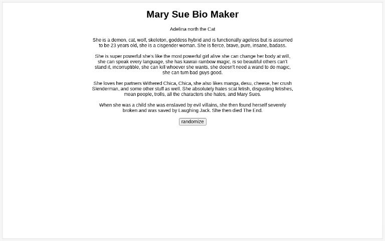 Mary Sue Bio Maker ― Perchance Generator