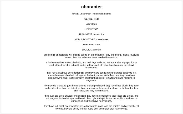 character ― Perchance Generator