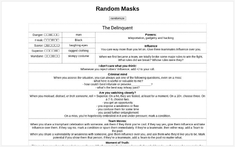 Random Masks ― Perchance Generator