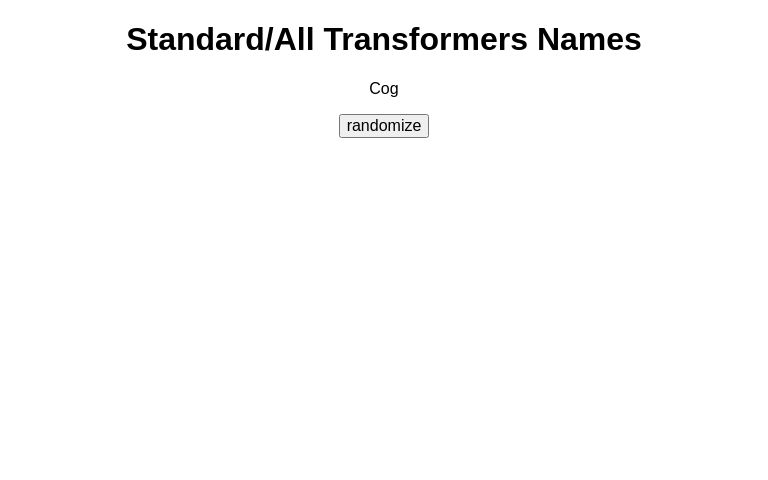Standard/All Transformers Names ― Perchance Generator