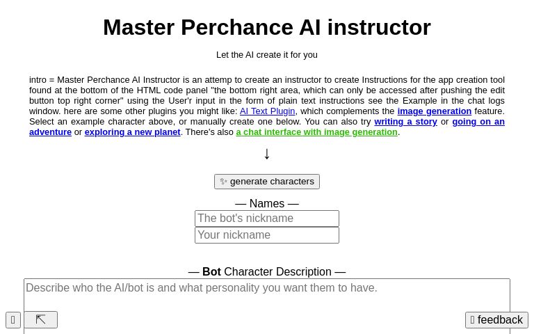 Master Perchance AI instructor (online, free, no sign-up, unlimited) ― Perchance Generator