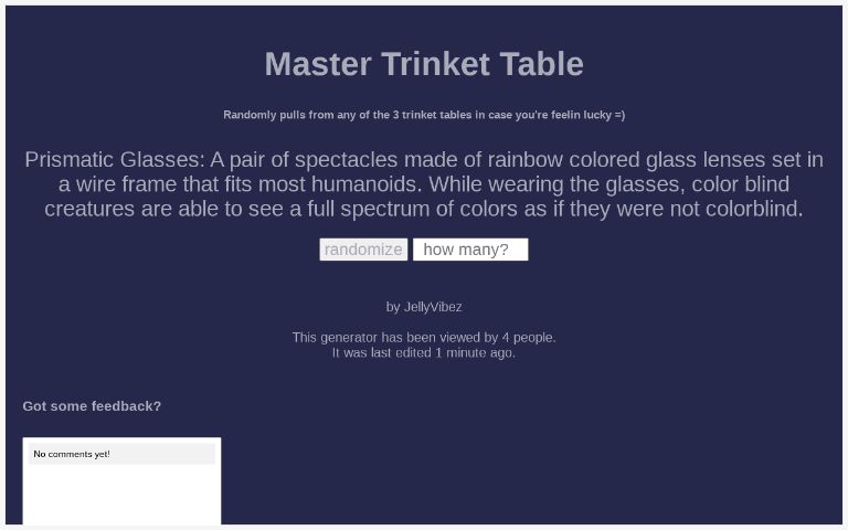 Master Trinket Table ― Perchance Generator