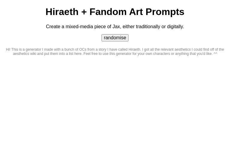 Hiraeth + Fandom Art Prompts ― Perchance Generator