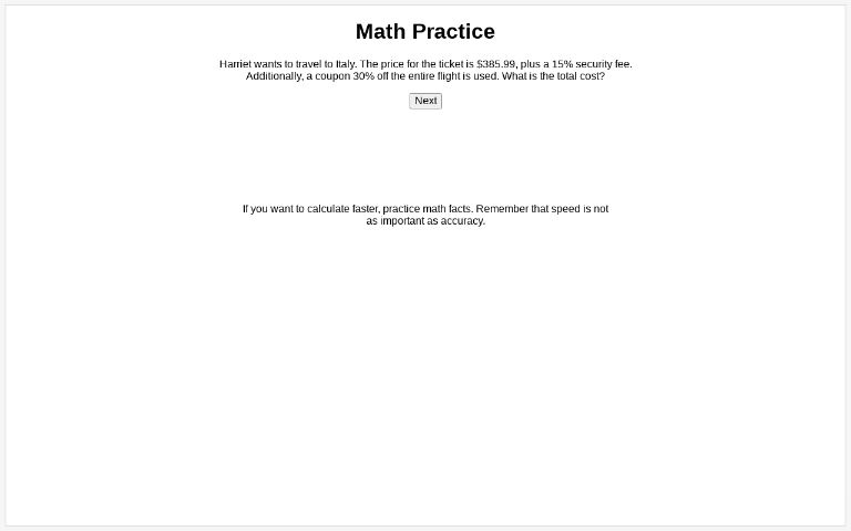 Math Practice ― Perchance Generator