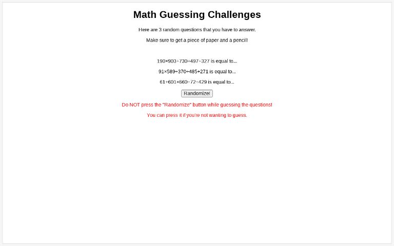 Math Guessing Challenges ― Perchance Generator