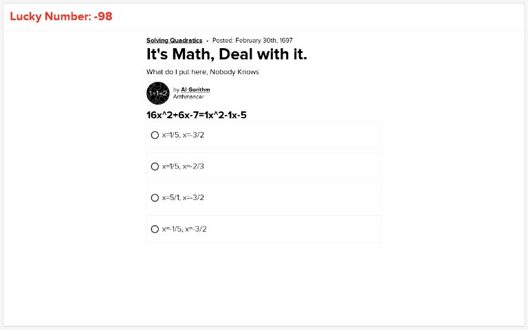 Math Quiz ― Perchance Generator