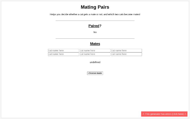 Mating Pairs ― Perchance Generator