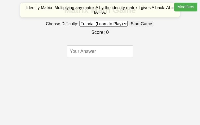 Matrix Math Game ― Perchance Generator