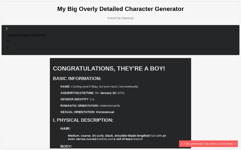 My Big Overly Detailed Character Generator
