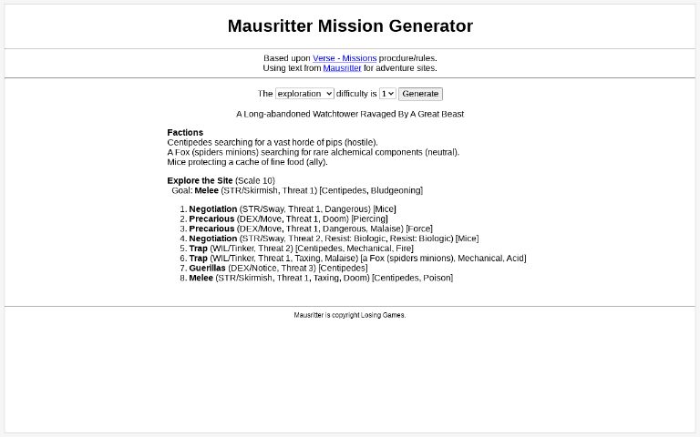 Mausritter Mission Generator