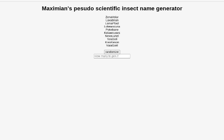 Maximian's pesudo scientific insect name generator