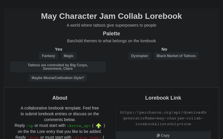 May Character Jam Collab Lorebook ― Perchance Generator