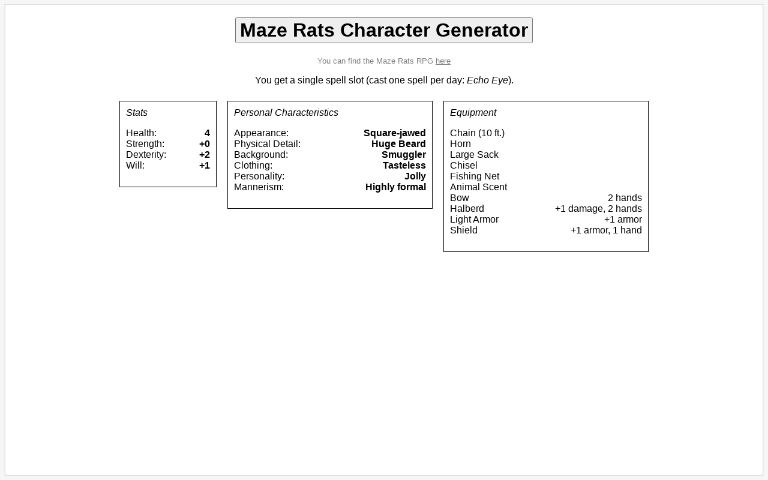Maze Rats Character Generator