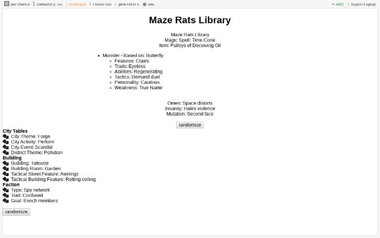Maze Rats Library ― Perchance Generator