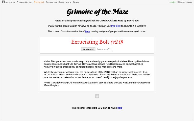 Grimoire of the Maze ― Perchance Generator