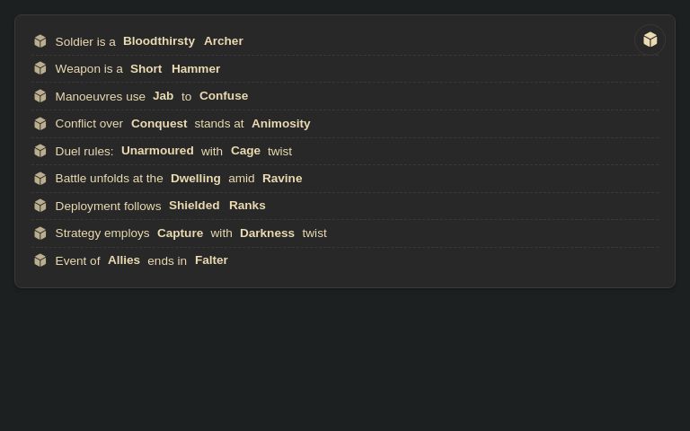 Mb Combat Sparks ― Perchance Generator