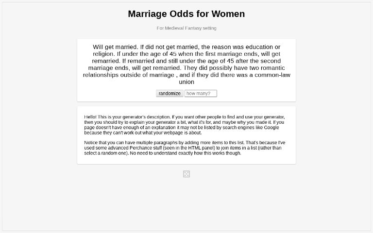 Marriage Odds for Women ― Perchance Generator