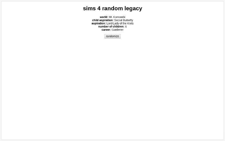 sims 4 random legacy ― Perchance Generator