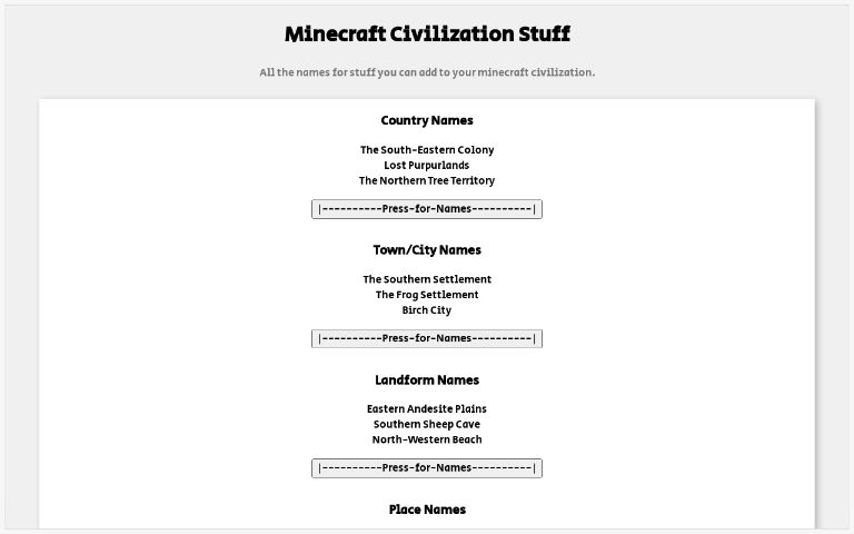 Minecraft Civilization Stuff Perchance Generator