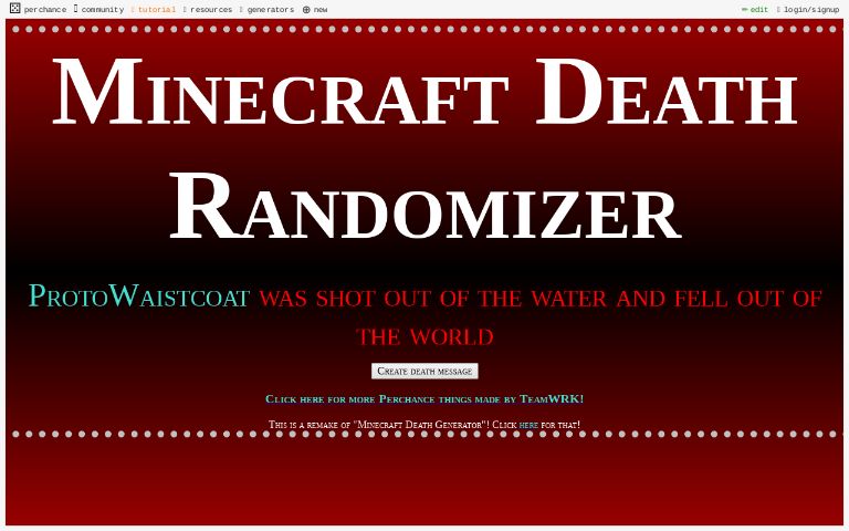 Minecraft Death Randomizer ― Perchance Generator