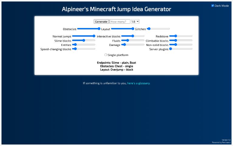 Alpineer's Minecraft Jump Idea Generator