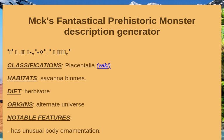 Mck's Fantastical Prehistoric Monster description generator