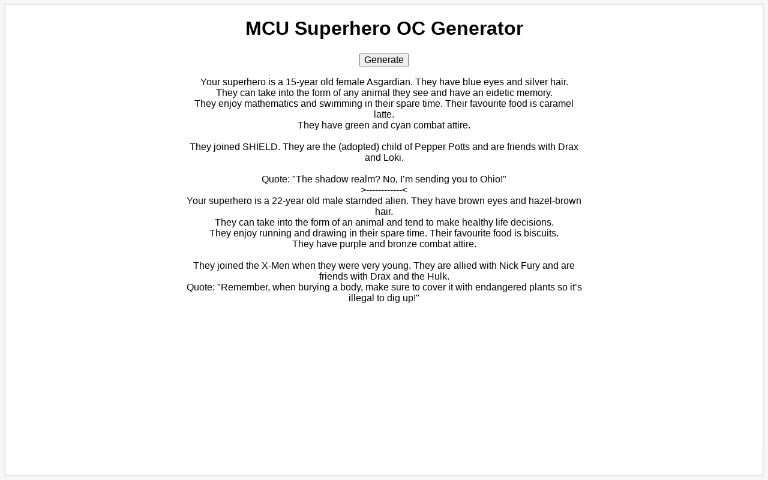 MCU Superhero OC Generator