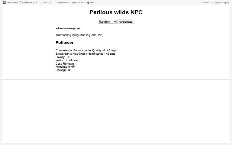 Perilous wilds NPC ― Perchance Generator