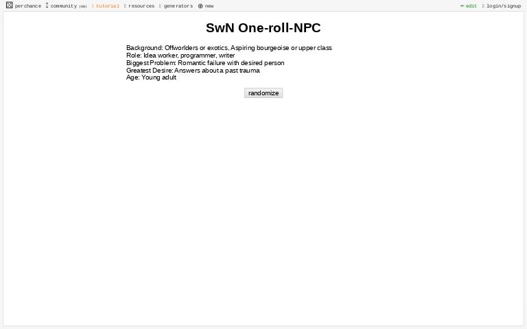 SwN One-roll-NPC ― Perchance Generator