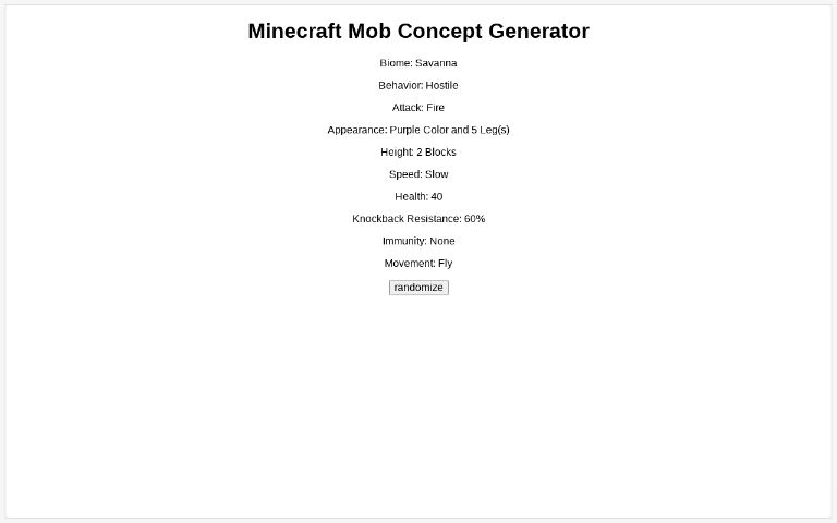Minecraft Mob Concept Generator