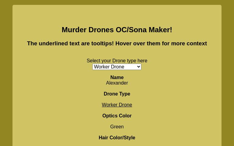 Murder Drones OC/Sona Maker! ― Perchance Generator