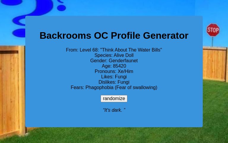 Backrooms OC Profile Generator