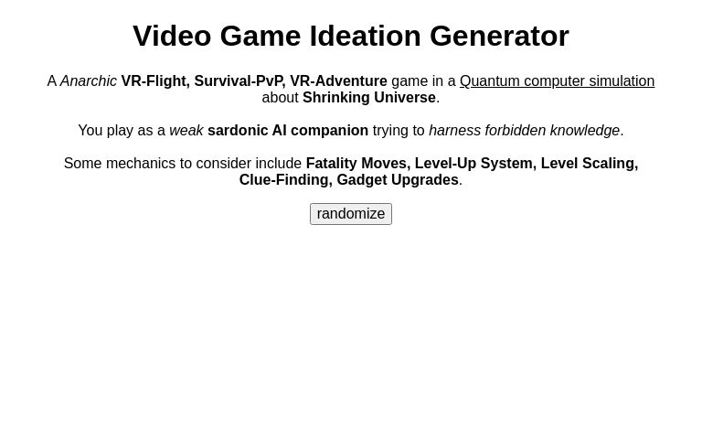 Video Game Ideation Generator