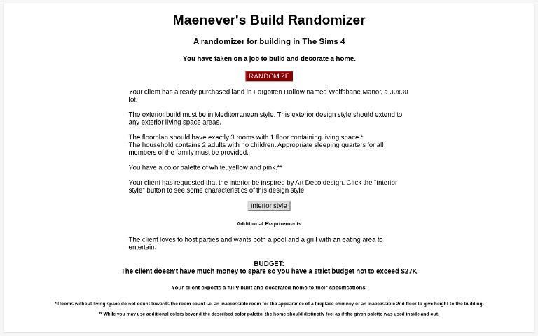 Maenever's Build Randomizer ― Perchance Generator
