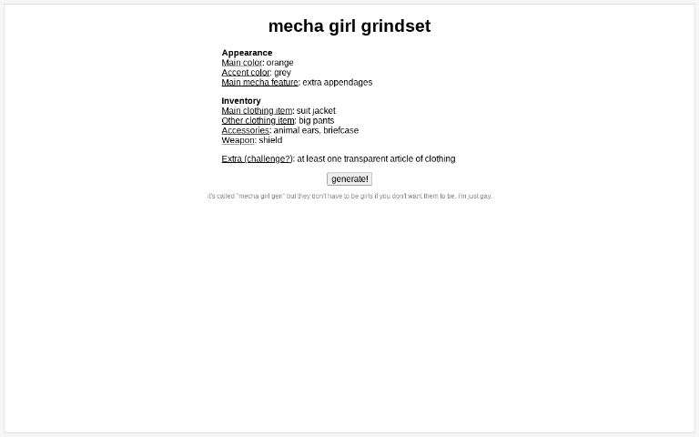 mecha girl grindset ― Perchance Generator