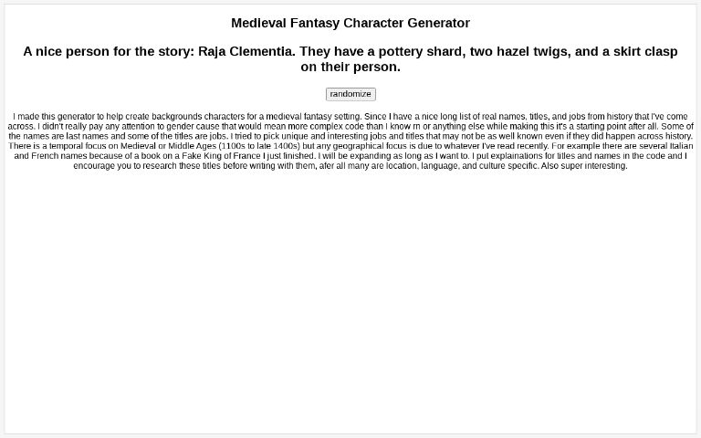 Medieval Fantasy Character Generator