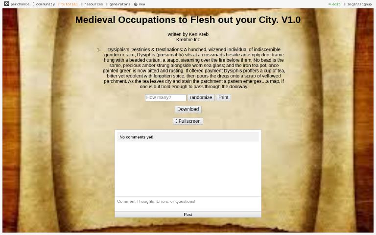 Medieval Occupations to Flesh out your City. V1.0 ― Perchance Generator